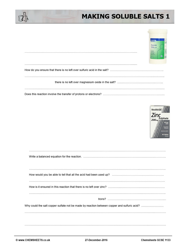 Chemsheets GCSE 1133 (Making Soluble Salts 1) | PDF | Zinc | Sulfate