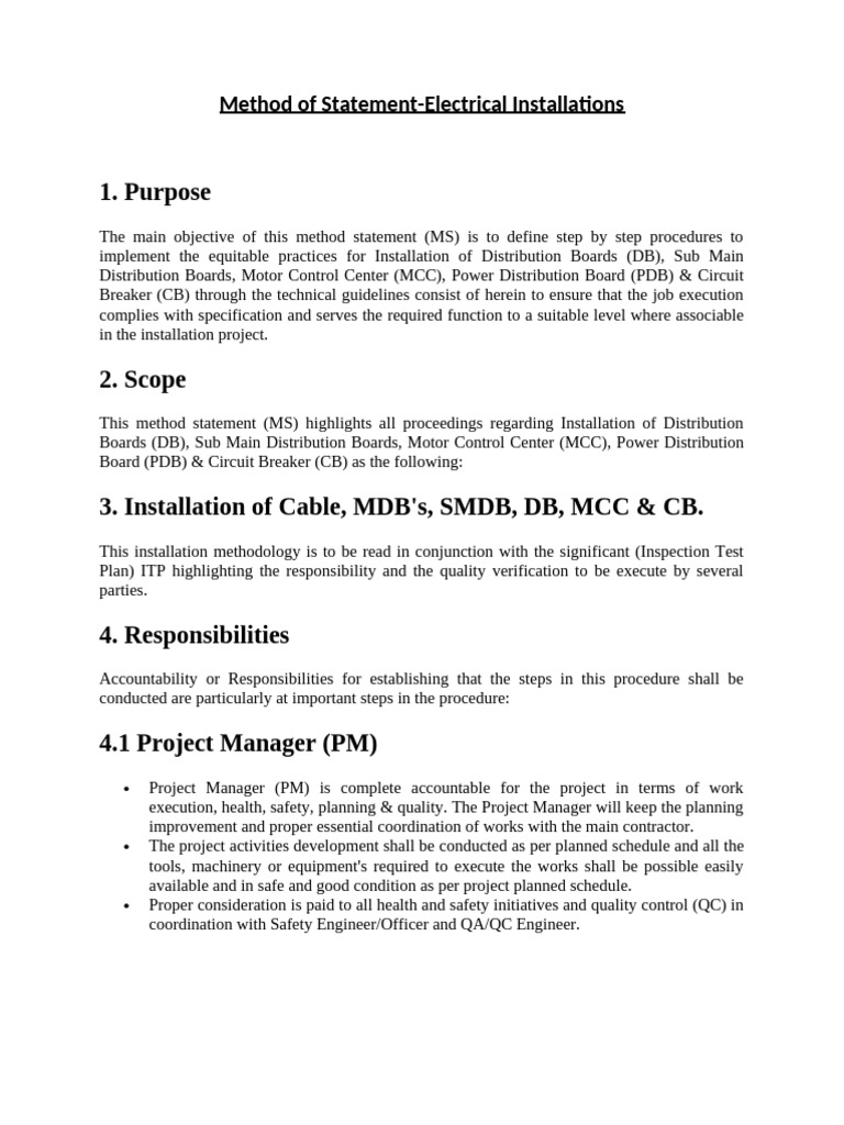 Electrical Installation Method Statement | PDF | Quality Assurance ...