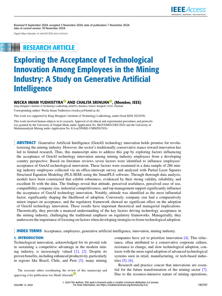 Exploring The Acceptance of Technological Innovation Among Employees in The Mining Industry A ...
