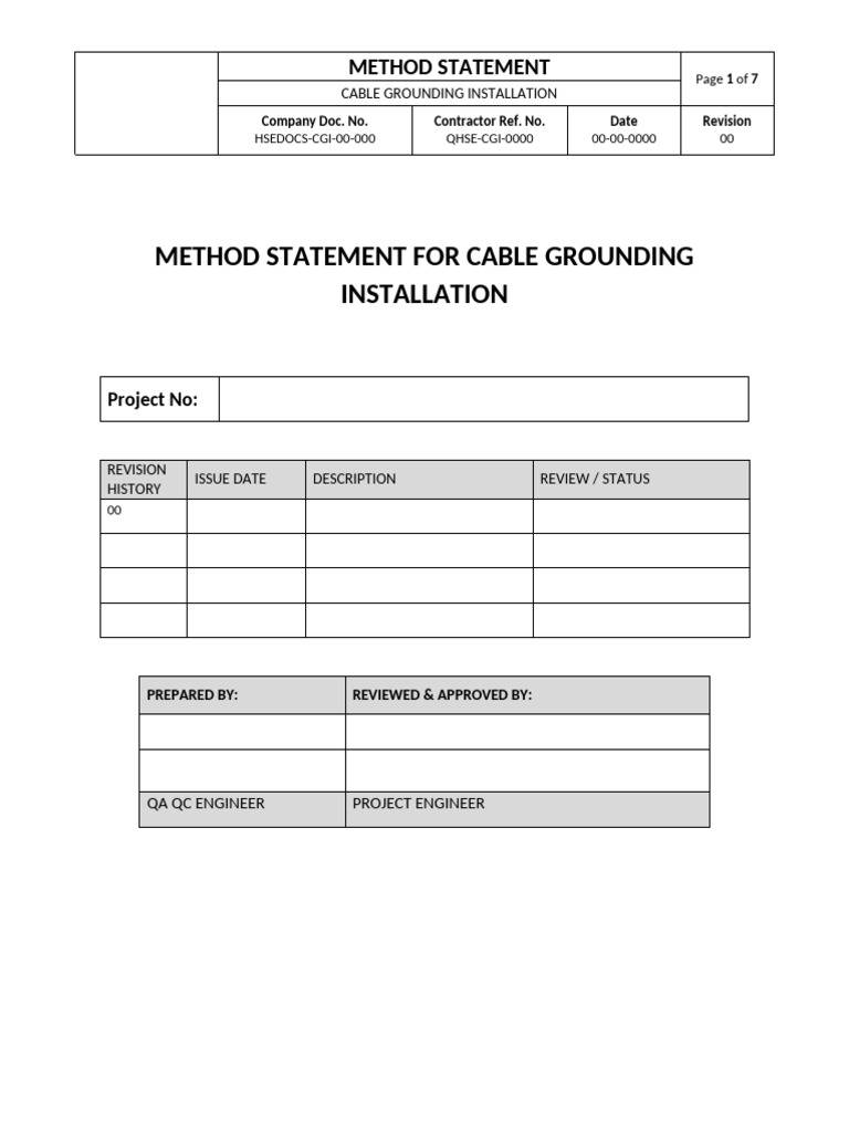 Method Statement For Cable Grounding Installation | PDF | Specification (Technical Standard)