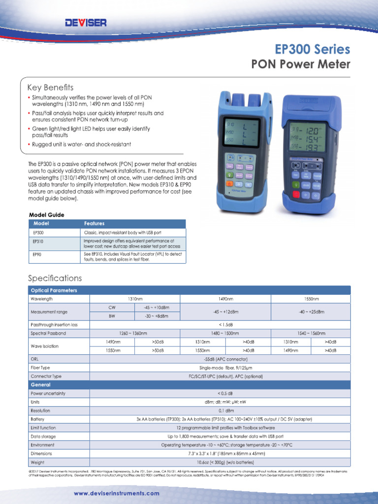 Deviser Ep310 Pon Power Meter | PDF