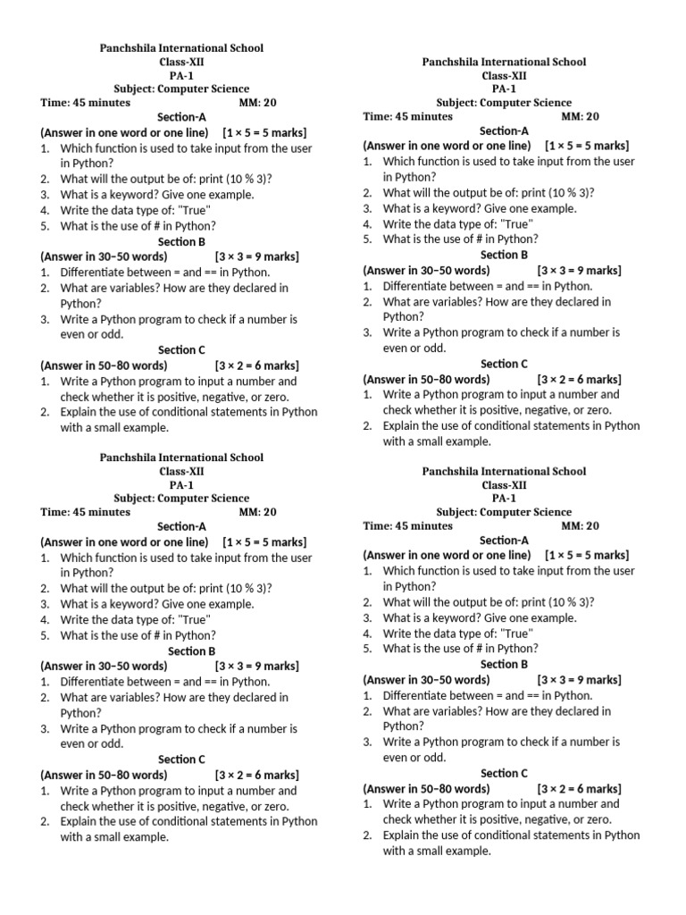 Class Xii Computer Science Pdf Reserved Word Python Programming Language