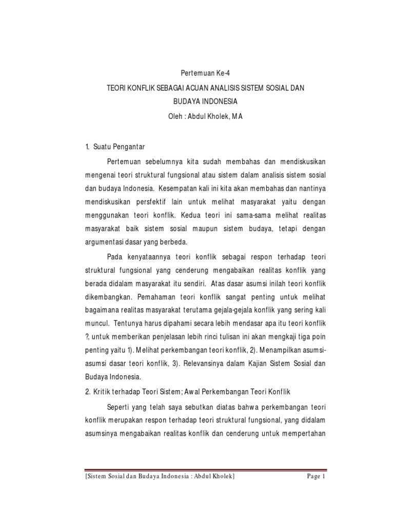 Pertemuan Ke-4 Teori Konflik Untuk Analisis Kajian SSBI | PDF