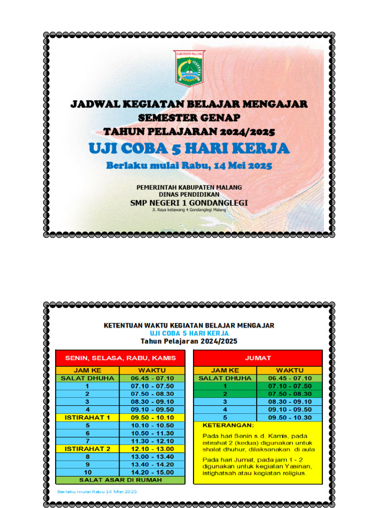 Revisi Jadwal KBM 5 Hari Kerja | PDF