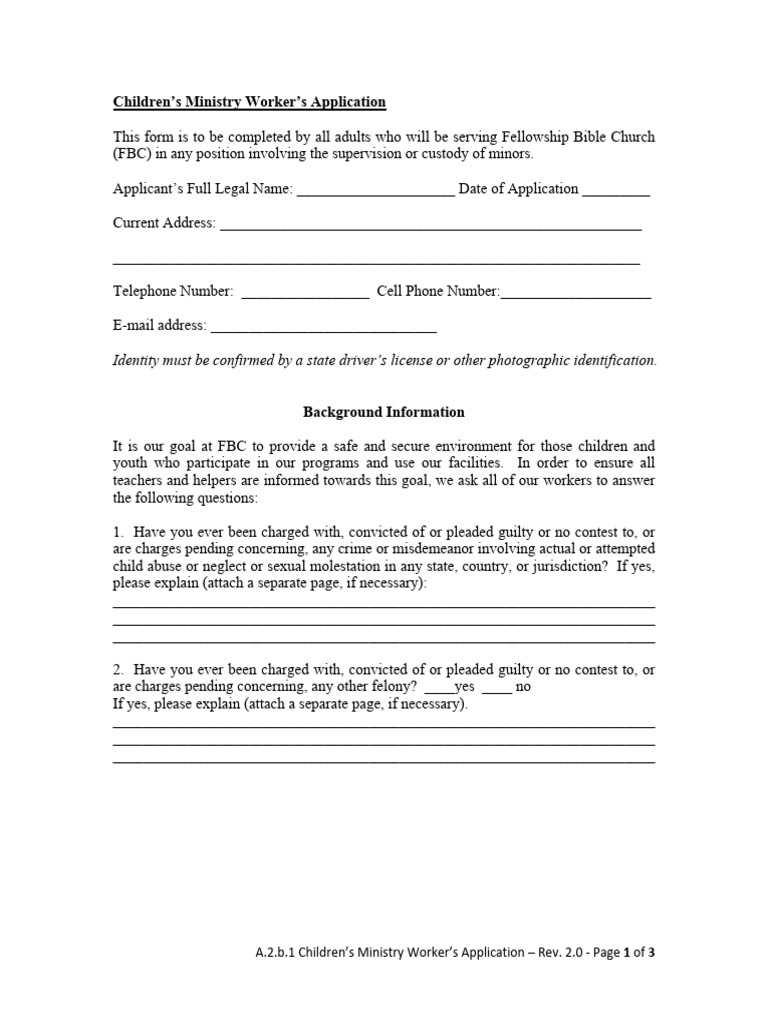 Childrens Ministry Workers Application | PDF | Criminal Record | Nolo Contendere