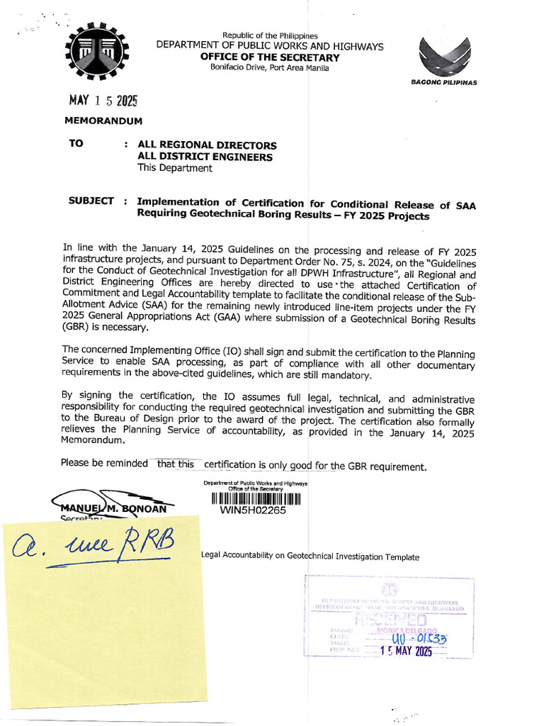 Memo - Implementtaion of Certification For Conditional Release of SAA ...