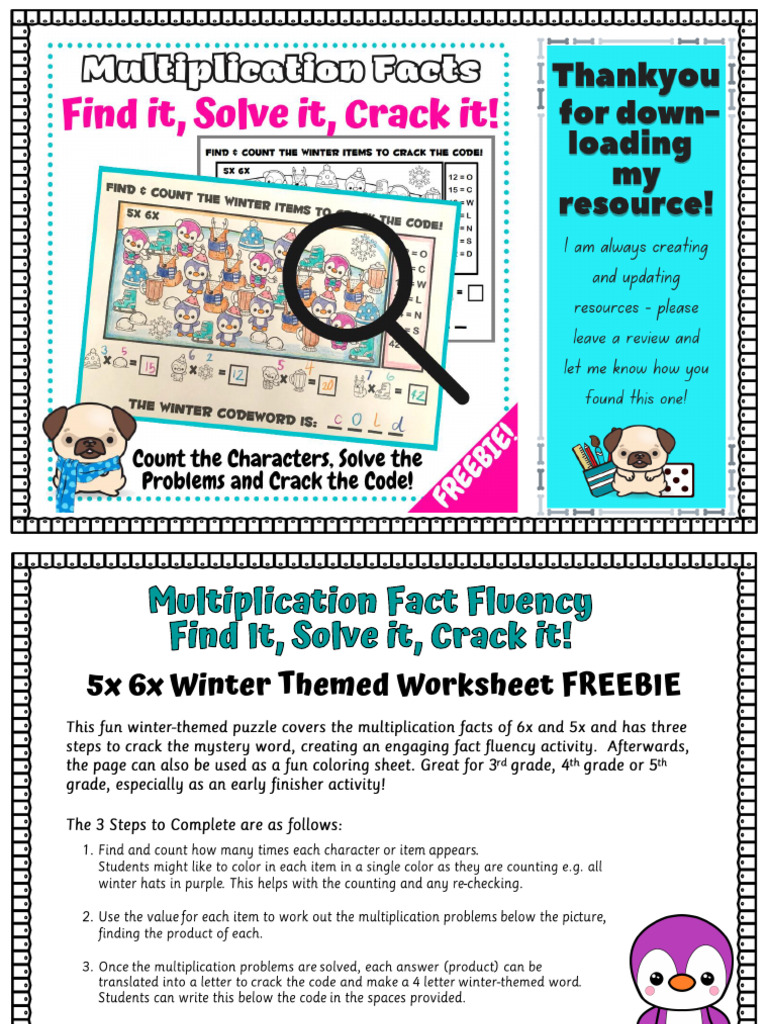 Multiplicationx5x6FactsISpyCracktheCodeWorksheetWinterFREEBIE 2 | PDF