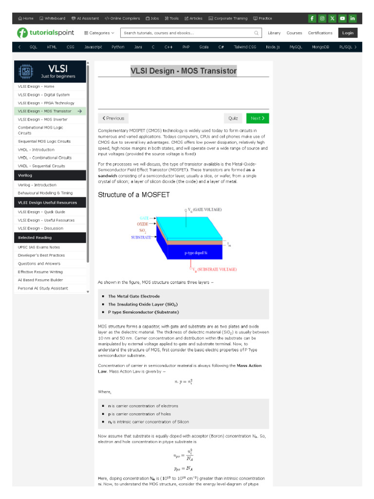 VLSI Design - MOS Transistor | PDF