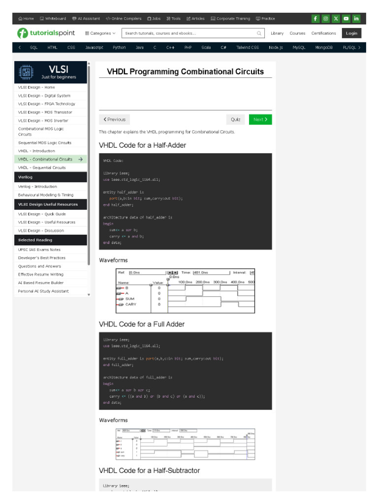 VHDL Code For A Half-Adder | PDF