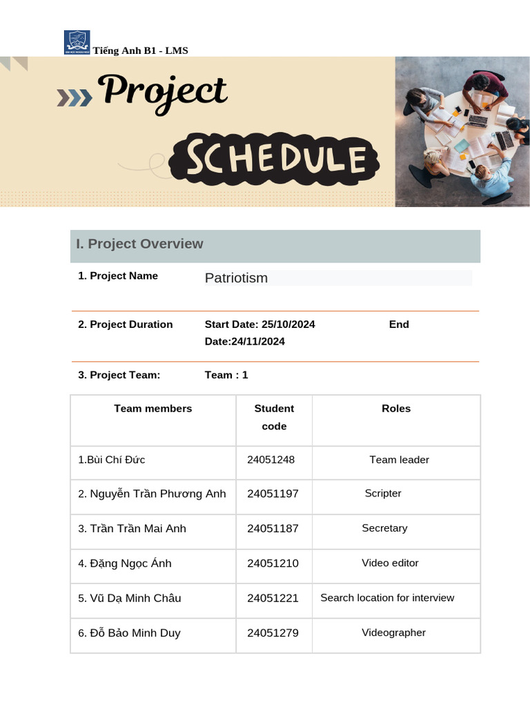 PT2 - Schedule Template - B1 LMS-KTQT-6 - Group 1 | PDF | Vietnam