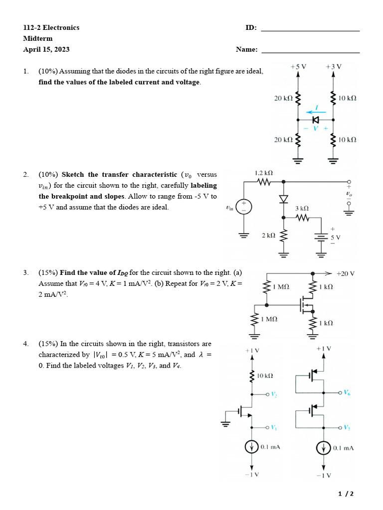 1122 Midterm | PDF | Amplifier | Electrical Network