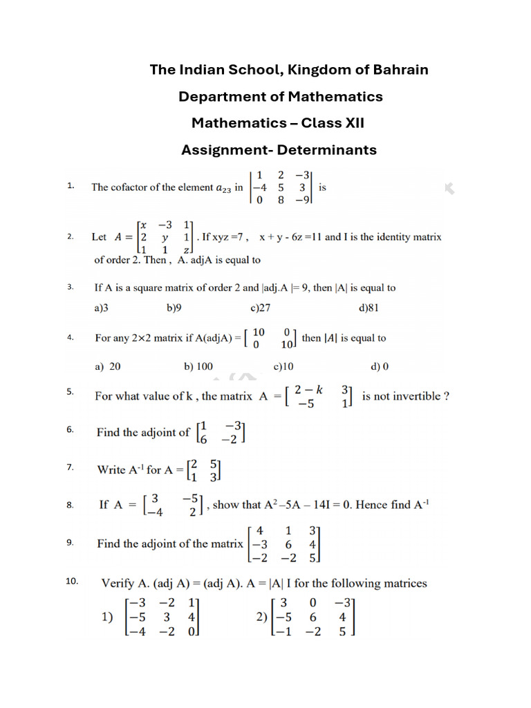 Determinants Class 12 | PDF