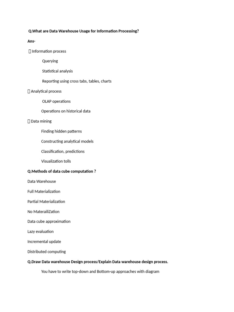 Q.What Are Data Warehouse Usage For Information Processing? Ans | PDF