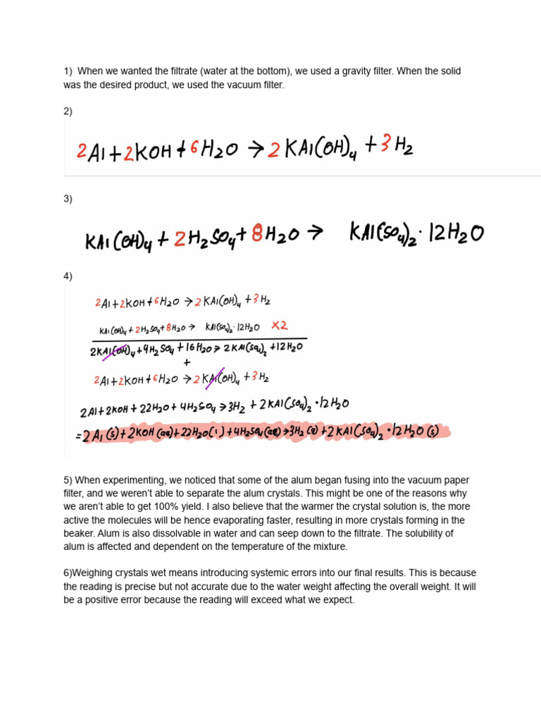 04 SYNTHESIS OF ALUM Post Lab | PDF