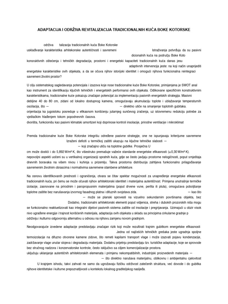 ADAPTACIJA I ODRŽIVA REVITALIZACIJA TRADICIONALNIH KUĆA BOKE KOTORSKE | PDF