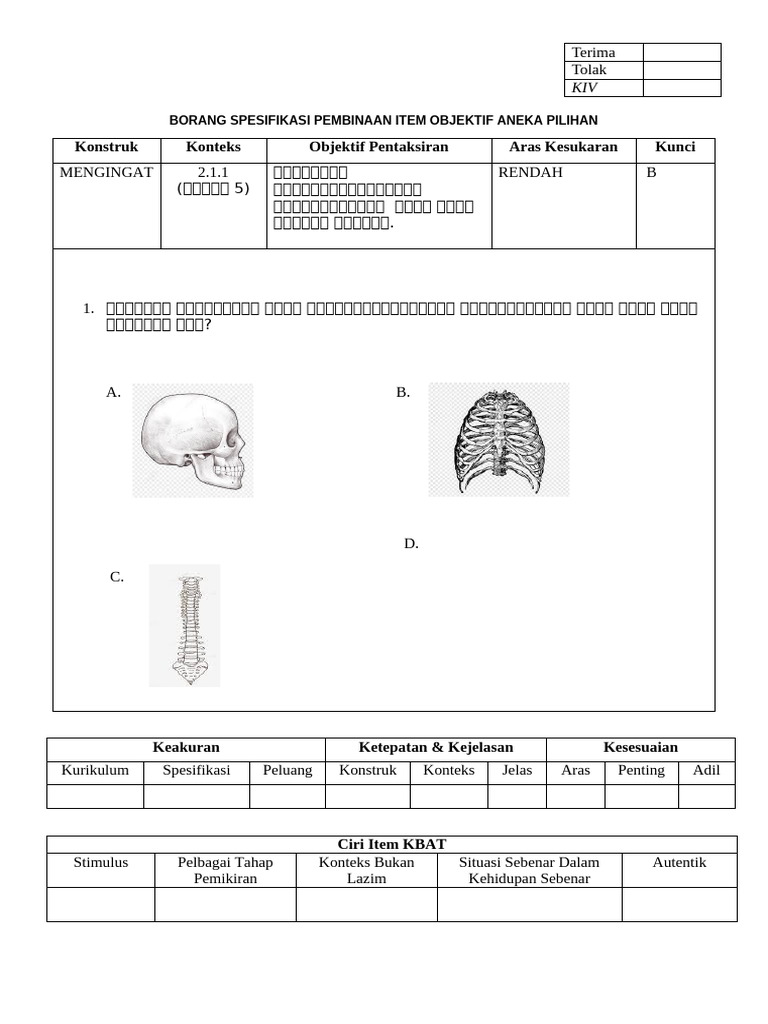 Spesifikasi Item Objektif | PDF