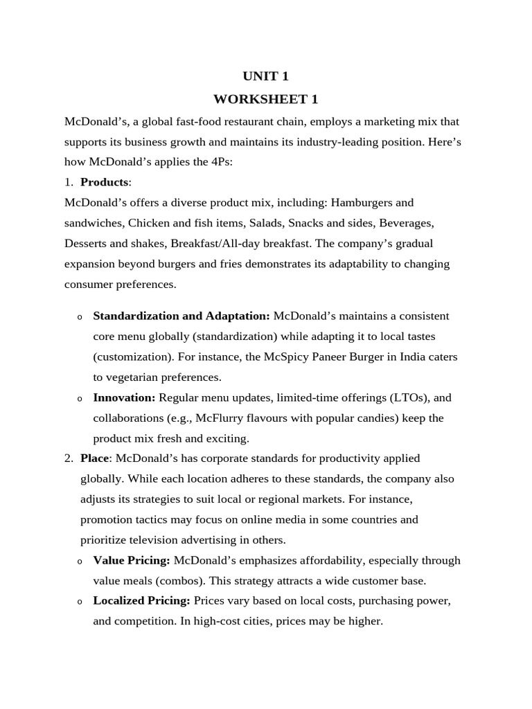 Worksheet 1 | PDF | Hamburgers | Mc Donald's
