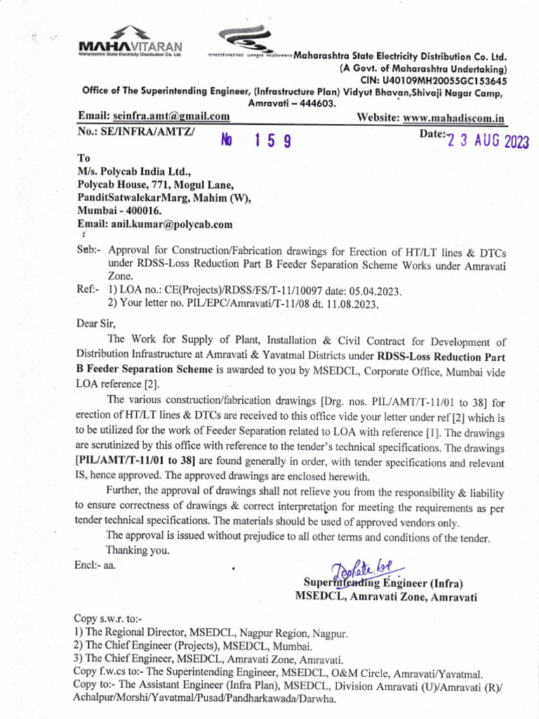 Fabrication Materials Drawing Approvals Tender T-11 RDSS FS To Polycab ...