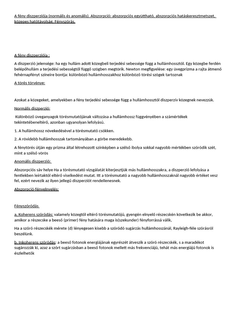 A Fény Diszperziója | PDF