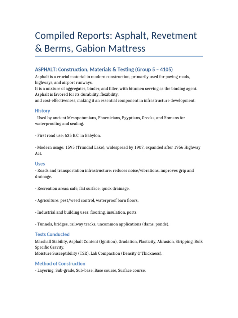 Asphalt, Revetment, Berms & Gabions Overview | PDF | Levee | Earth Sciences