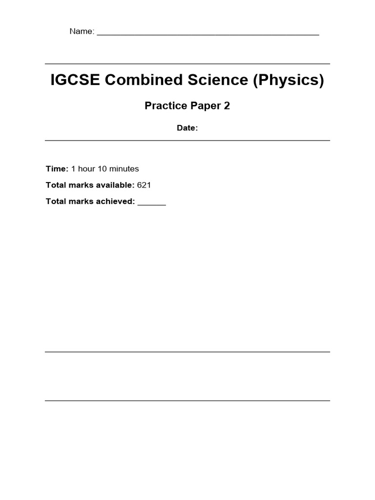 IGCSE Combined Science Physics Practice Paper 2 | PDF | Pressure | Gases