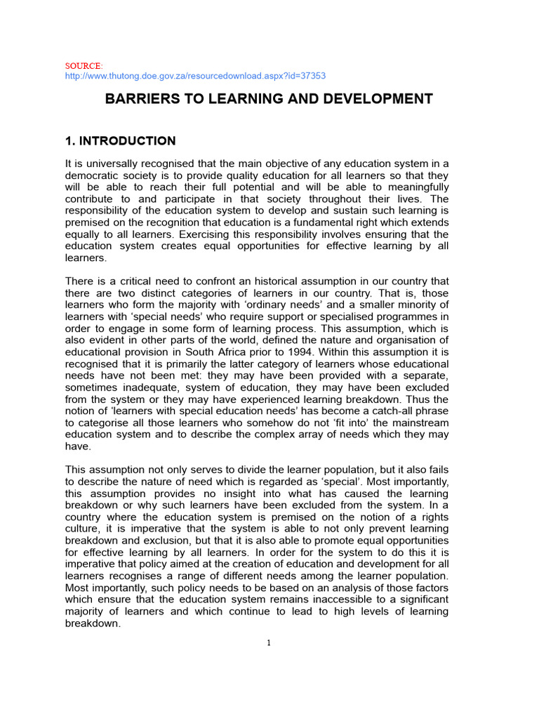 Barriers To Learning and Development | PDF | Learning | Disability