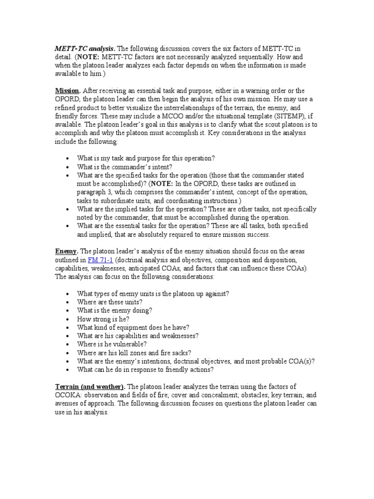 METT TC Analysis | Reconnaissance | Military Science