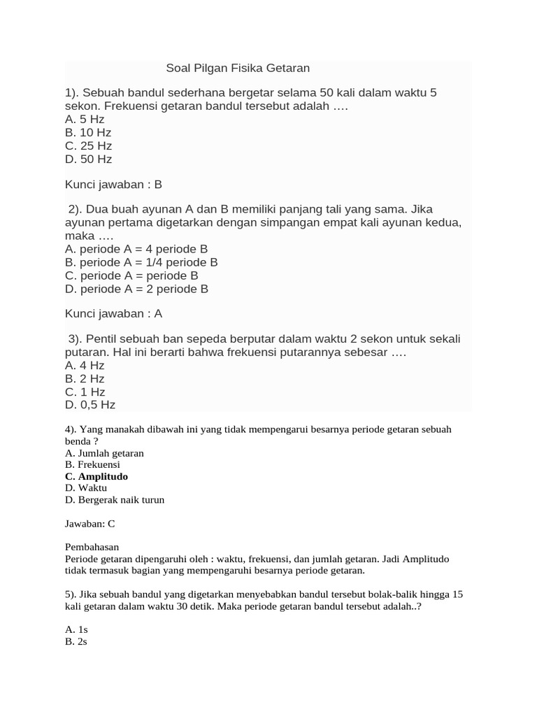 Soal Pilgan Fisika Getaran | PDF