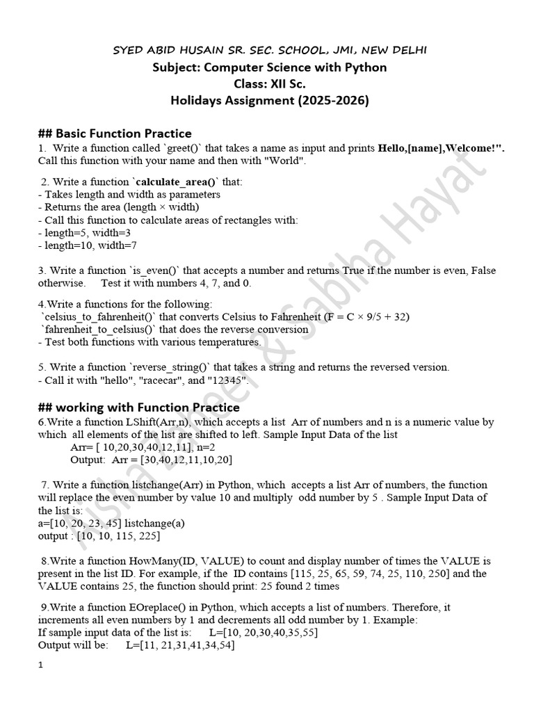 Python Functions Holiday Assignment | PDF | Computer Network | Internet ...