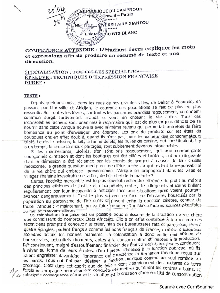 Francais BTS Blanc 2024 | PDF