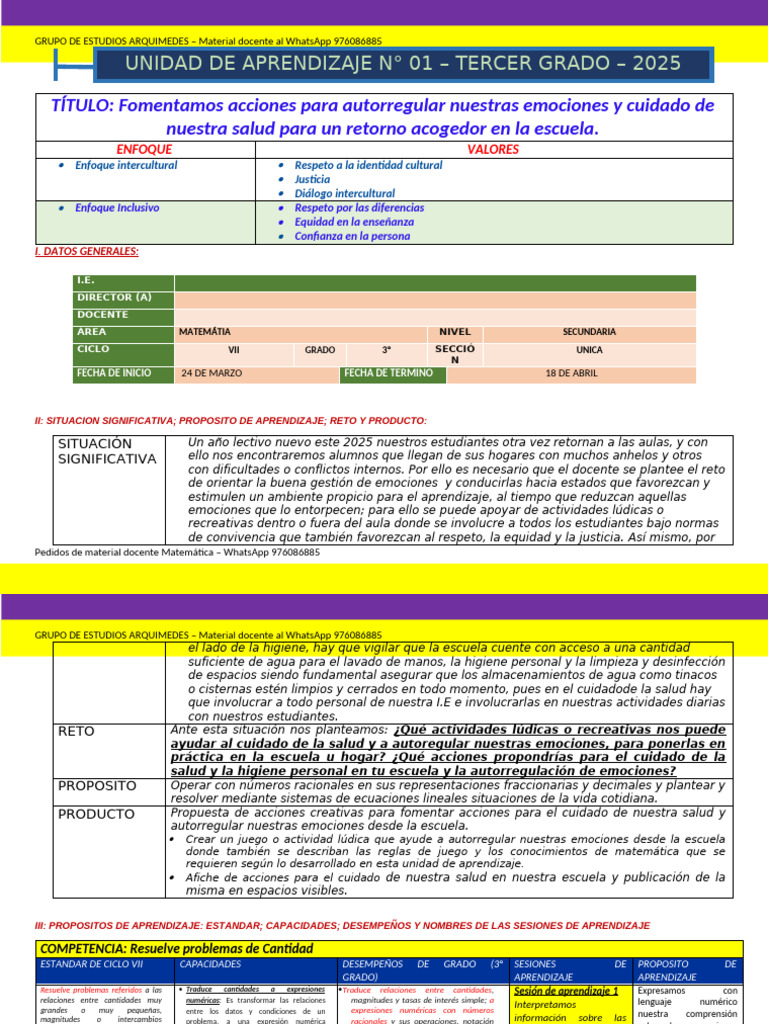 3°- PLANIFICACION UA 1 | PDF | Ecuaciones | Aprendizaje