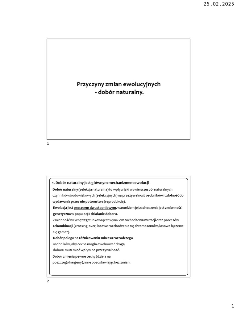 Mechanizmy Ewolucji Dobor 2022 | PDF