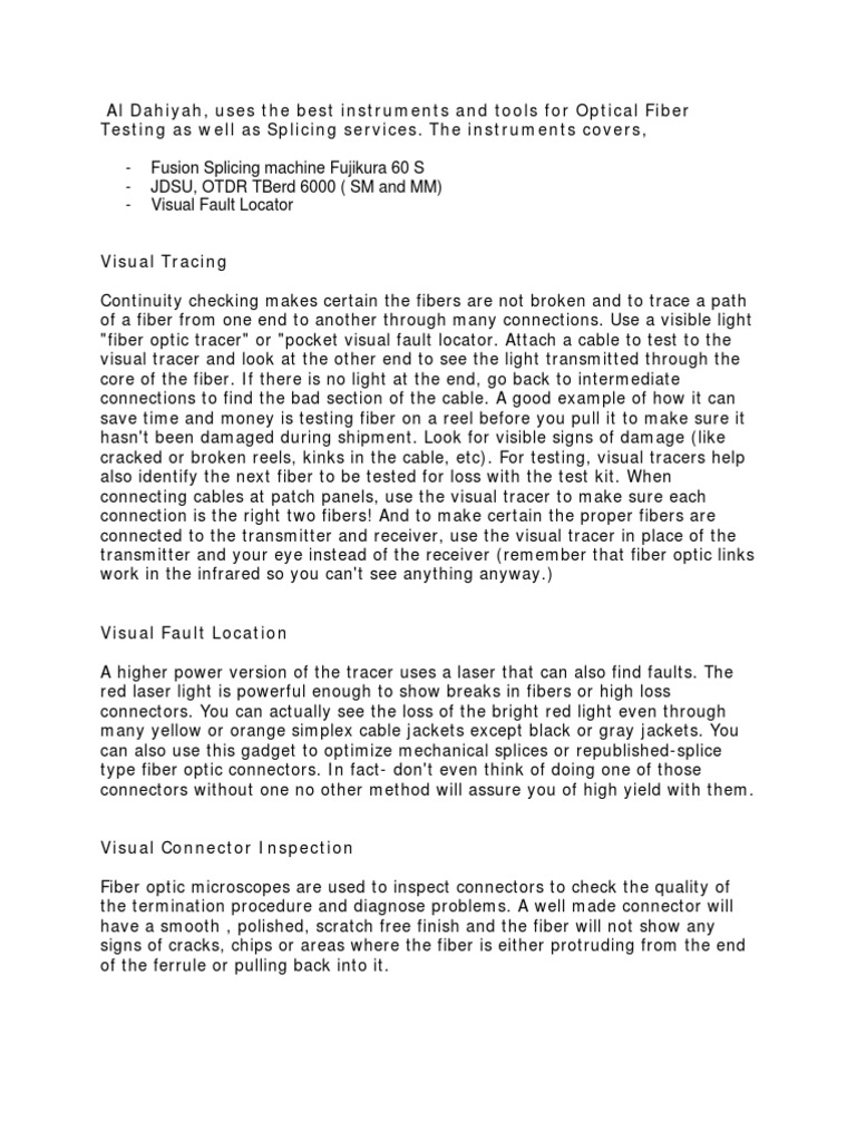 Foc Test Procedure | PDF | Attenuation | Optical Fiber
