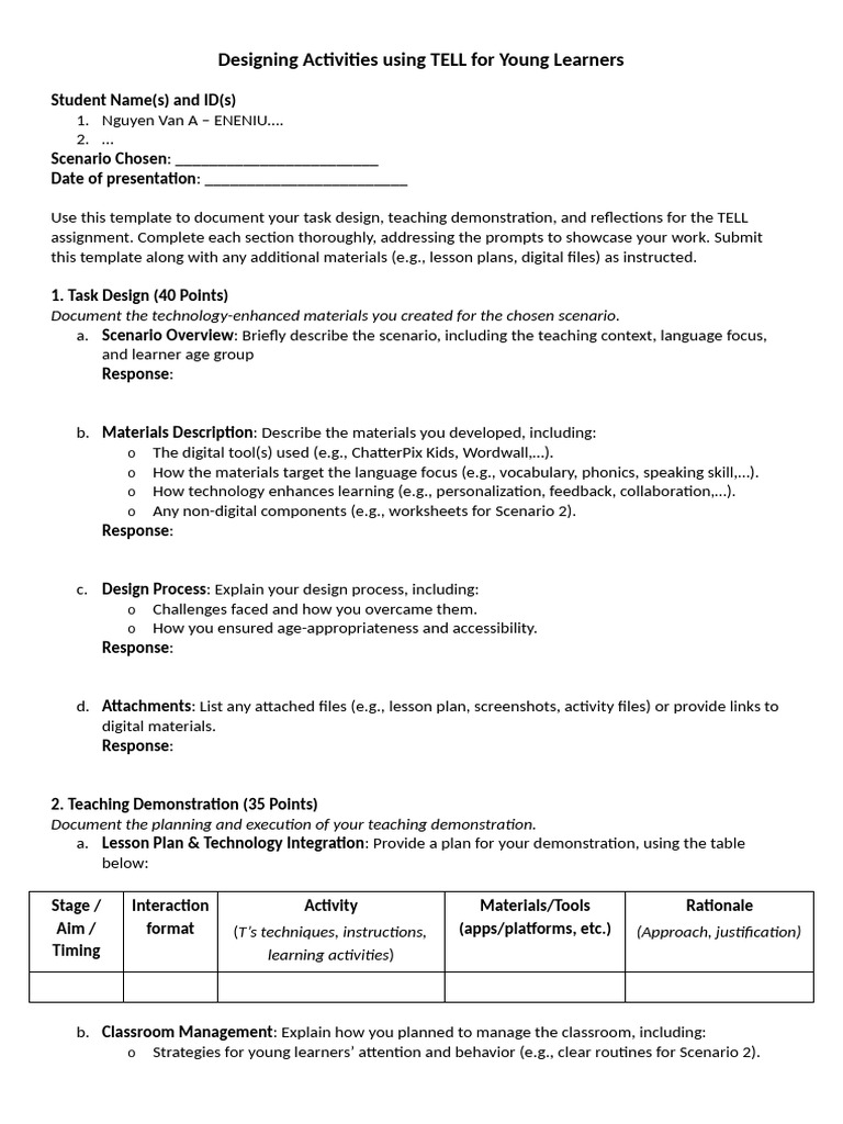 Week 10 - Designing Activities Using TELL For Young Learners - Report ...