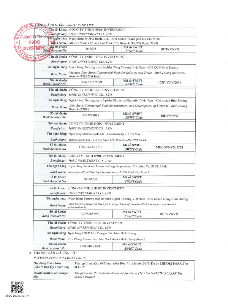 (The GLORY) DANH SÁCH NGÂN HÀNG VÀ QR CODE | PDF