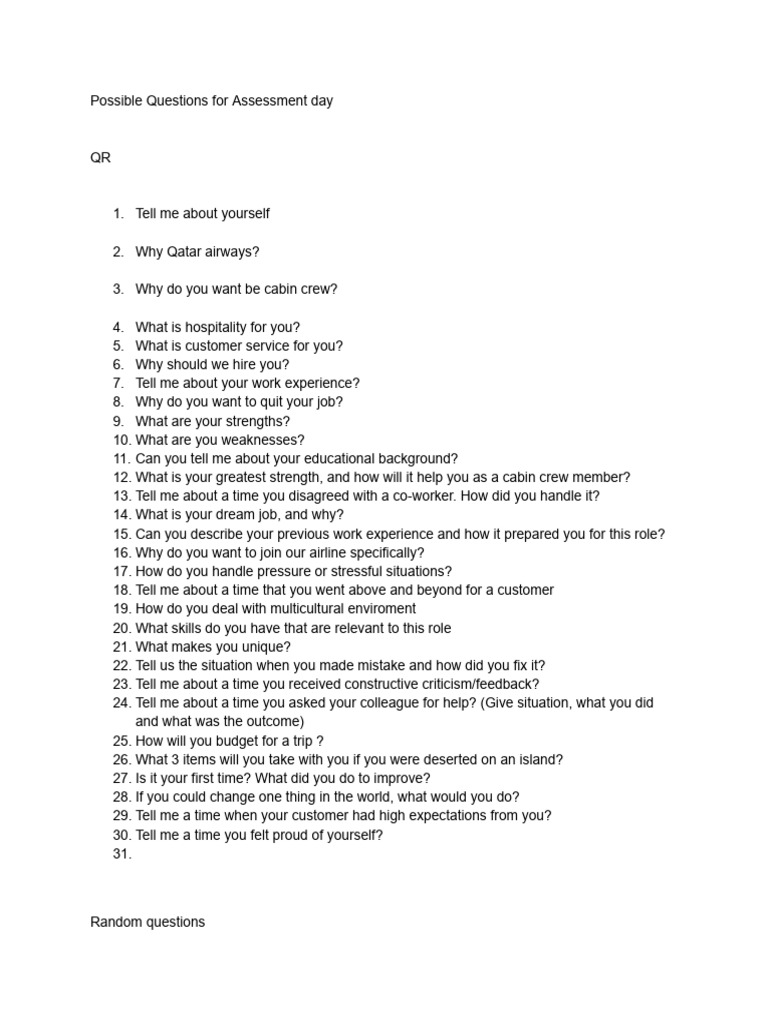 Qatar Airways Assessment Day Questions | PDF