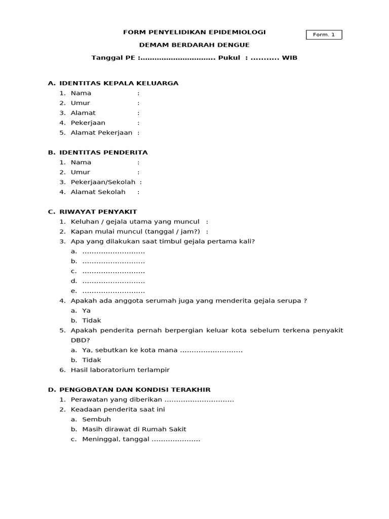 Form Penyelidikan Epidemiologi DBD | PDF