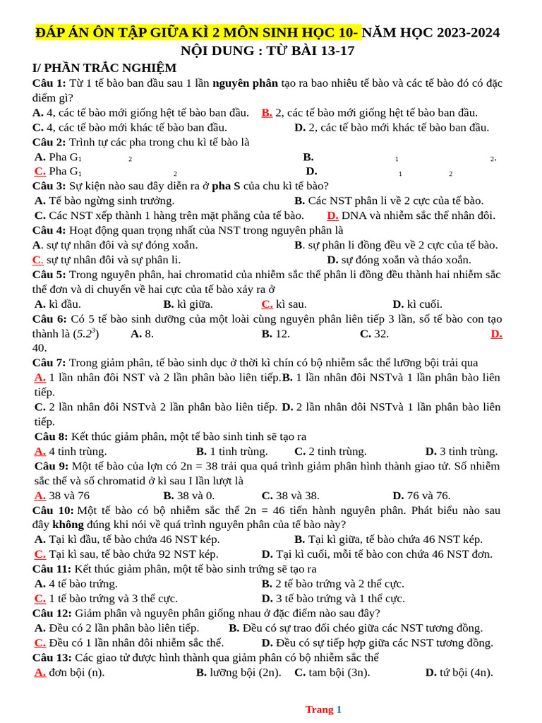 2324. SH10A. CD. ĐA. ÔN TẬP GHK2 (13-17) | PDF
