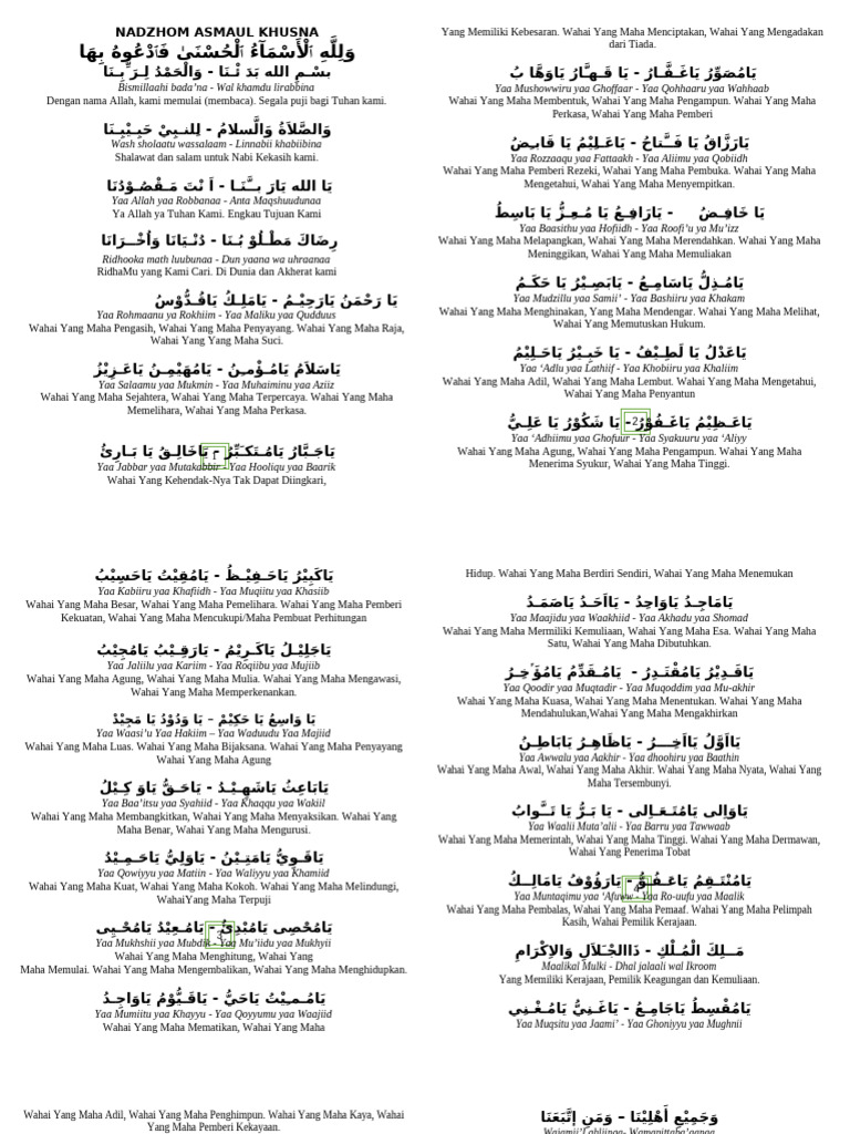 Doa dan Nadzhom Asmaul Khusna | PDF