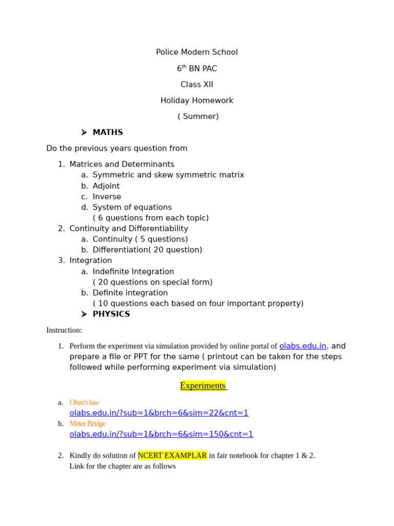 Xii Summer Holiday Homework (1) | PDF | Scientific Phenomena | Applied ...