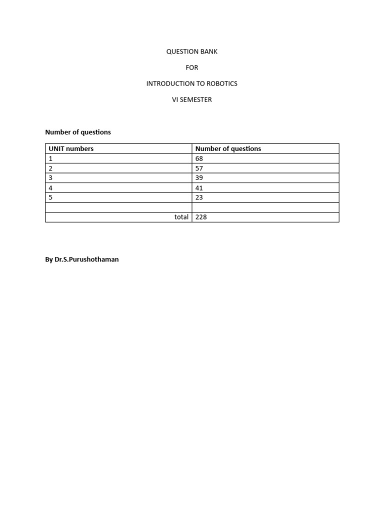 Question Bank Unit 1 To Unit 5 Introduction To Robotics Third Year 1 | PDF | Servomechanism ...