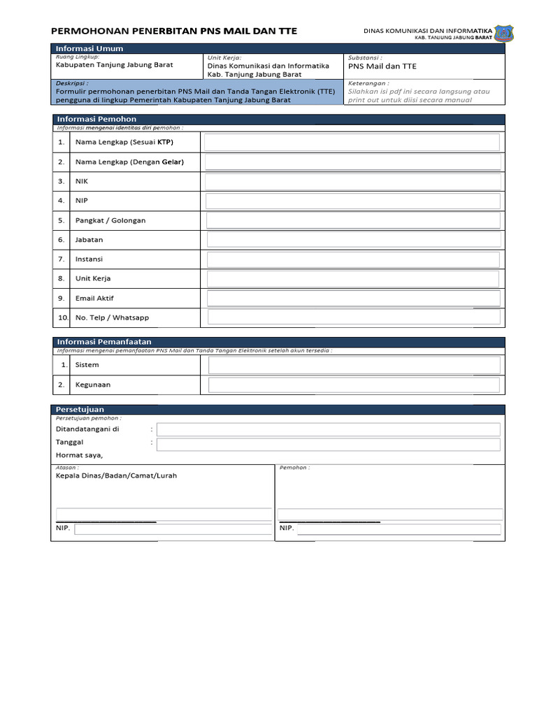 Permohonan PNS Mail dan TTE Tanjung Jabung | PDF