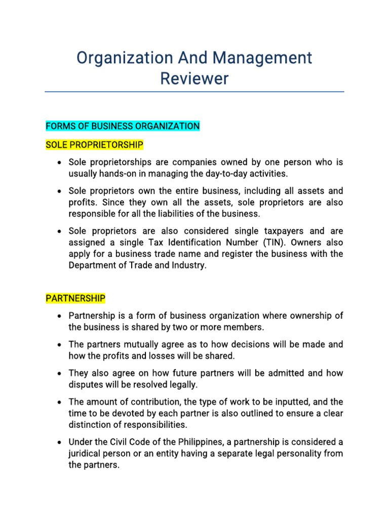 ABM 2 - Organization and Management Reviewer | PDF