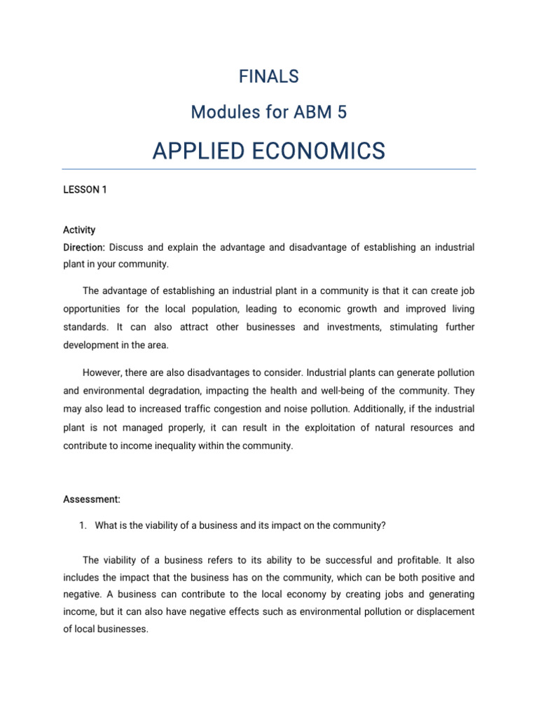 Abm 5 - Applied Economics - Final Activities | PDF