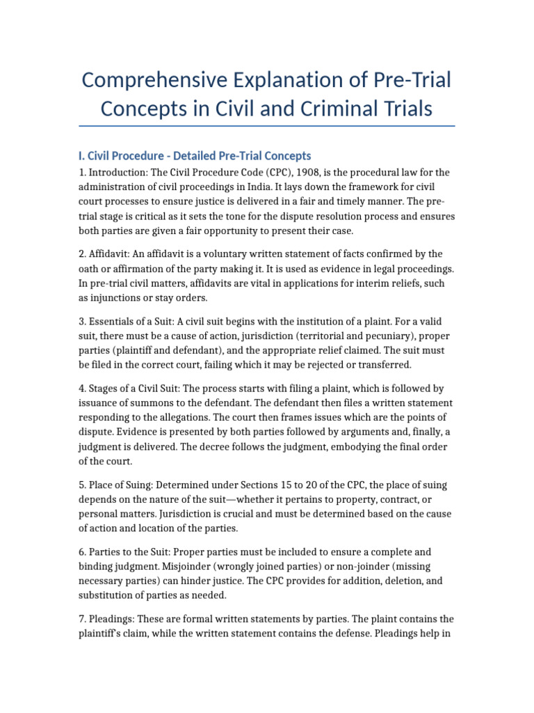 Pre-Trial Concepts in Civil and Criminal Law | PDF | Lawsuit | Trials