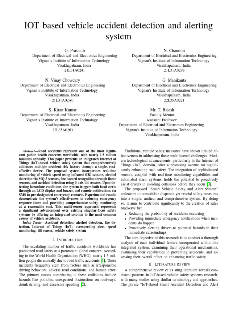 IOT Based Vehicle Accident Detection and Alerting System | PDF ...