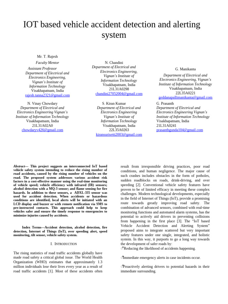 IOT based vehicle accident detection and alerting system-1 | PDF ...