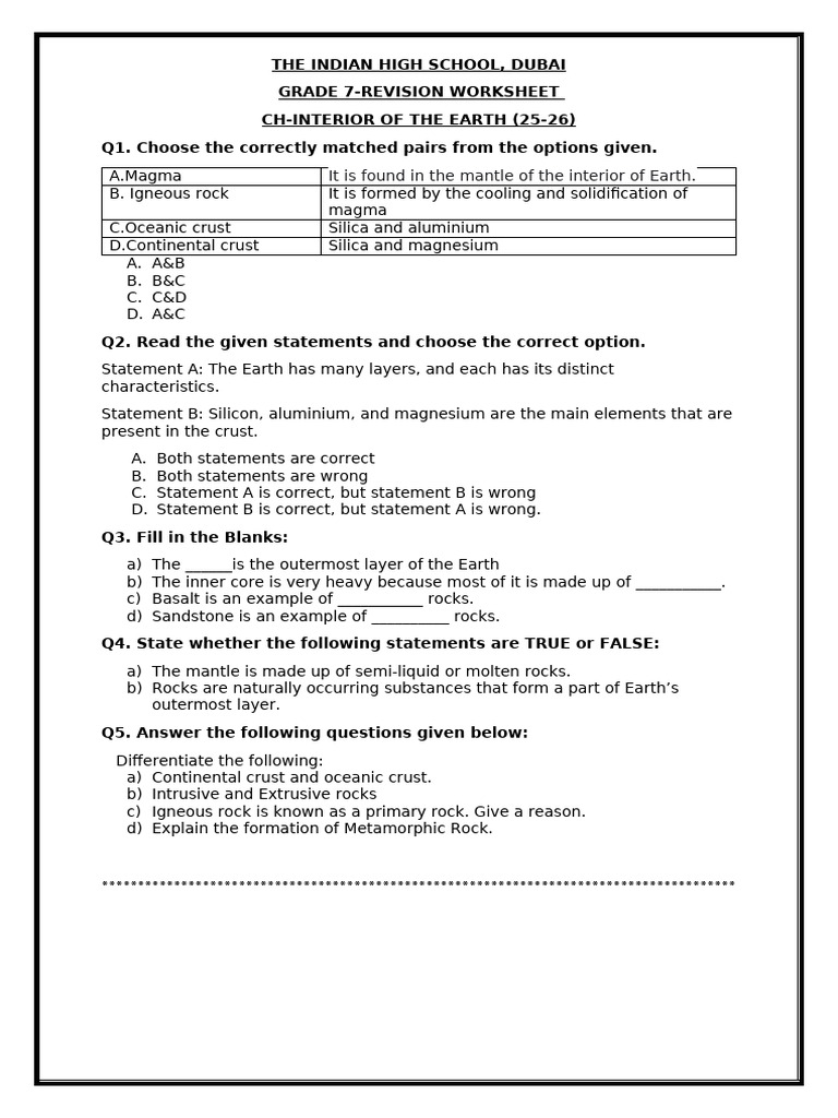 Gr7 Interior of The Earth Worksheet | PDF