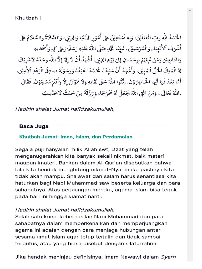 Khutbah Jumat - Menjaga Silaturahim Merawat Perdamaian 12 Januari 2024 | PDF