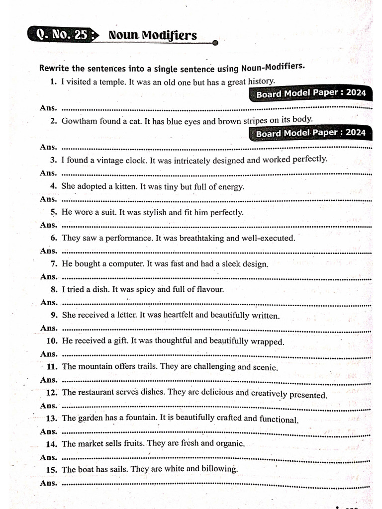 10th Q.No.25 Noun Modifiers | PDF